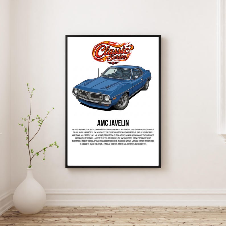 AMC Javelin Poster, Classic Car Wall Art, Automotive Print, Garage ...