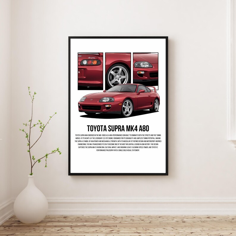 Toyota Supra MK4 A80 JDM Car Poster, Japanese Wall Art Print, Gift for ...