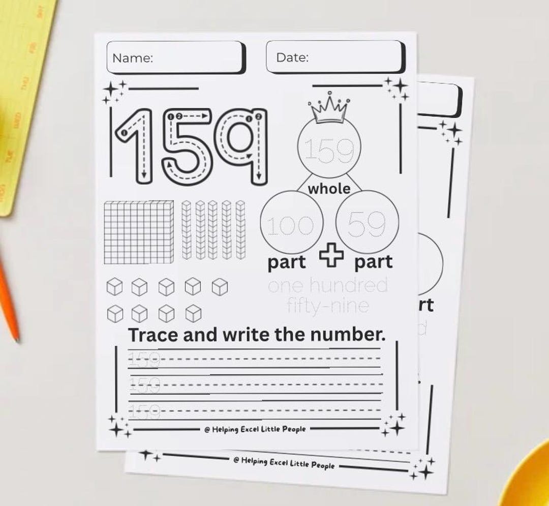121-160 Number Tracing & Number Bonds Worksheets | Base Ten Blocks ...