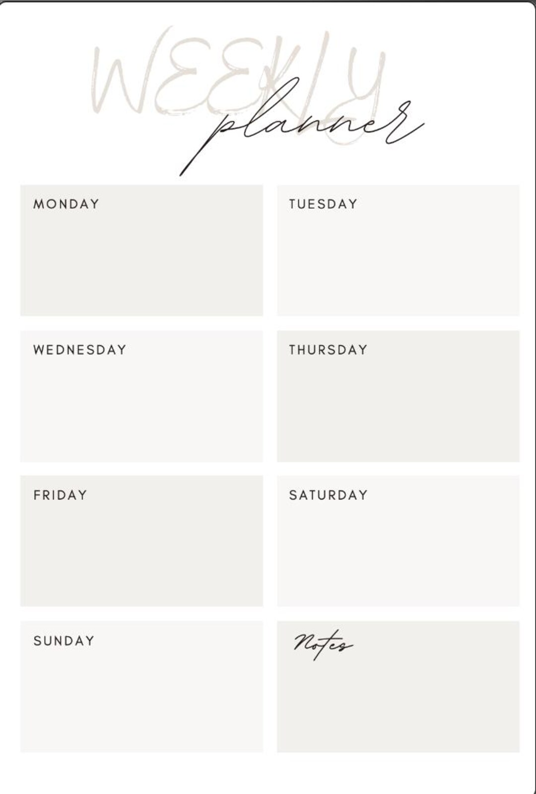 Minimalist Weekly Planner Printable | Clean Weekly Schedule | Simple ...