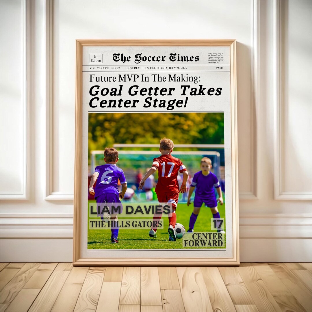 Custom Soccer Newspaper Print, Personalized Sports Mom Gift, Digital ...