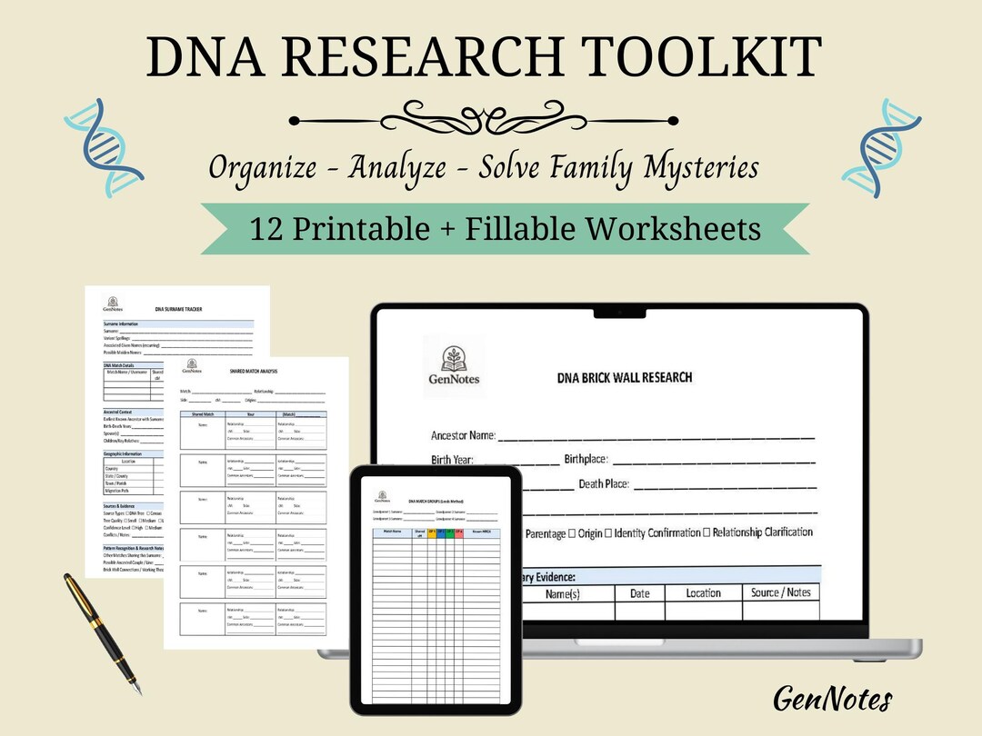 DNA Genealogy Research Toolkit – 12 Printable Worksheets (PDF Download ...