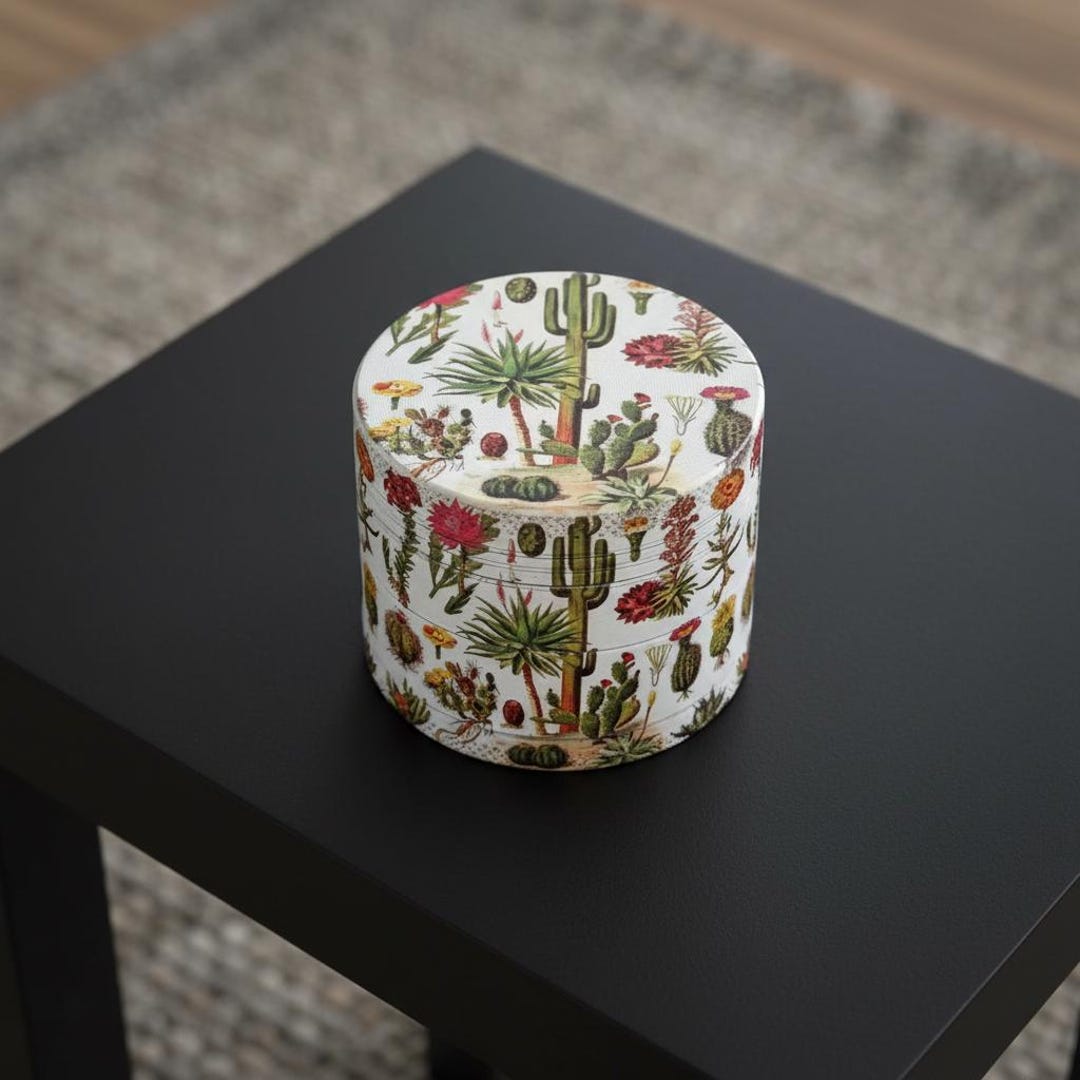 50mm Metal Herb Grinder With Classic Cactus Illustration, 4 Piece Spice ...