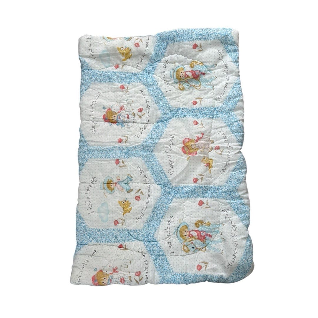 VTG Nursery Rhyme Baby Zip up Crib Comforter Sleeping Bag Blue White ...