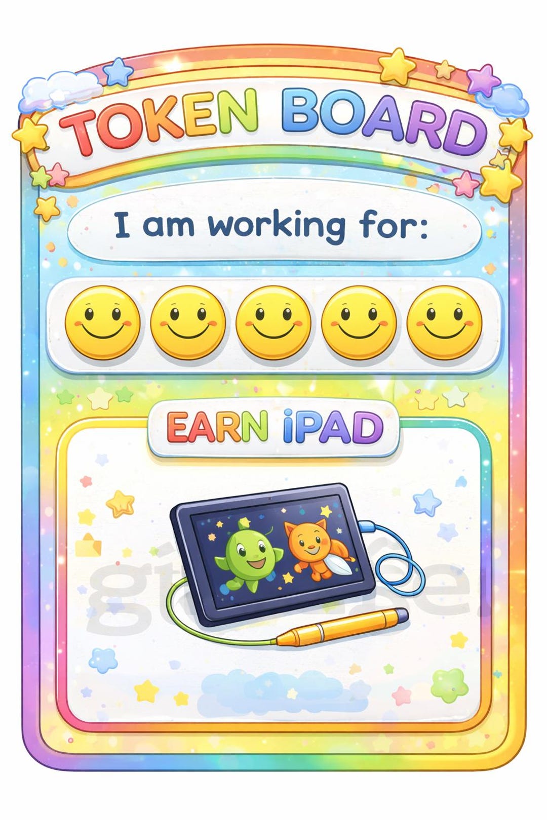 Smiley Face Token Board | 5 Token Reward Chart | Earn iPad Visual ...