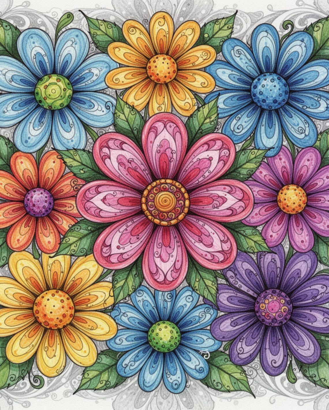 Flower Zentangle Coloring Pages - 49 Flowers and Patterns Inspired ...