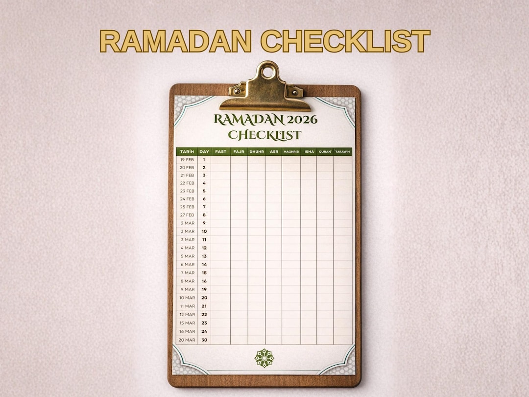 Ramadan 2026 Checklist Printable PDF | Islamic Prayer Tracker | Daily ...