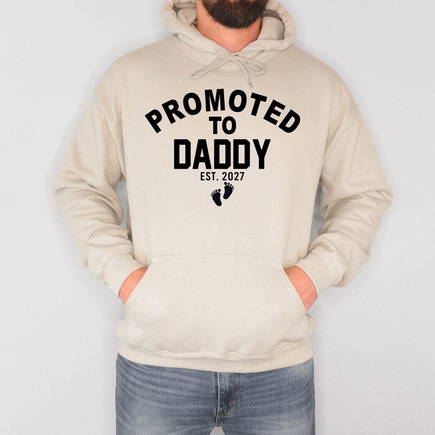 Custom Promoted to Daddy EST Hoodie Personalised Name New Dad Fathers ...