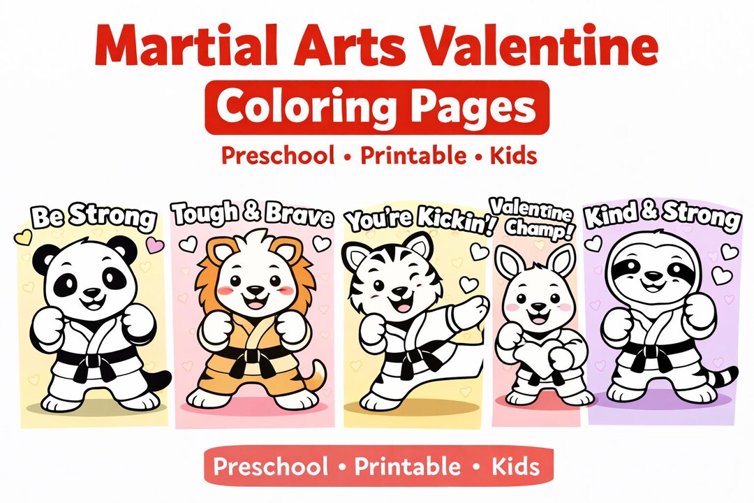 Animal Karate Valentine Coloring Pages – Preschool Printable (PDF ...