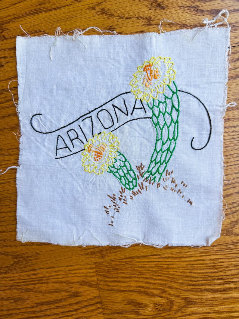 Vintage Hand-embroidered State & Flower Quilt Block—pick Your State ...