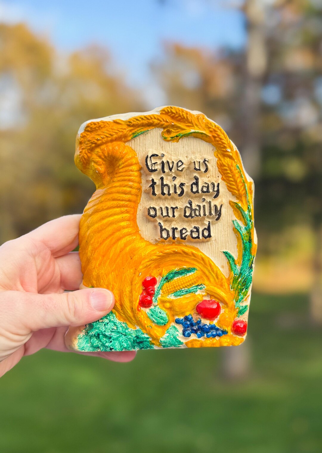 Vintage Molded Wall Plaque “give Us This Day Our Daily Bread” 5.75x4.25 ...