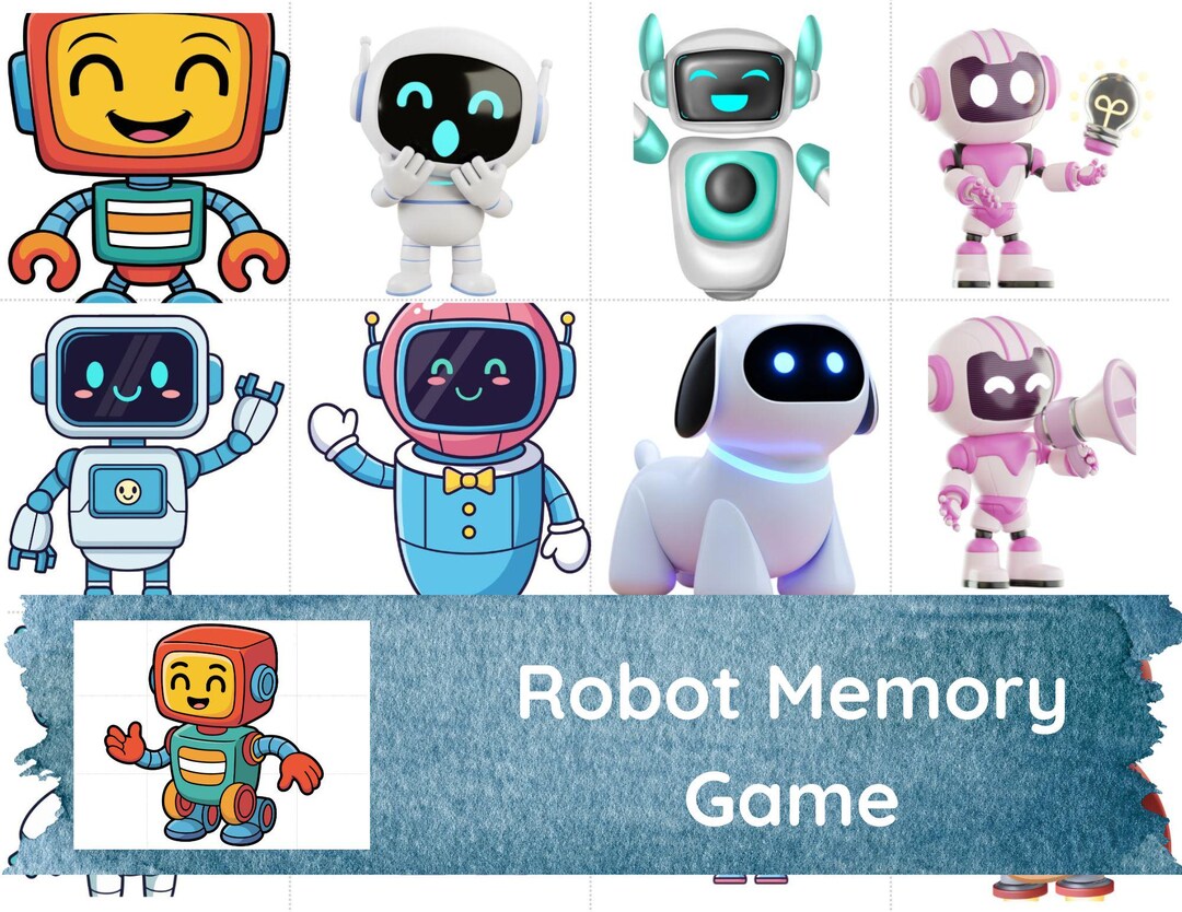Robot Printable Memory Game • 12 Cards + Puzzle‑style Back • Stem ...