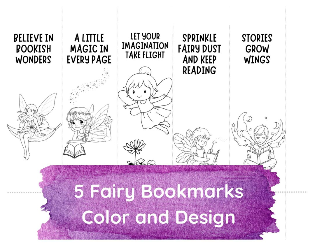 Fairy Coloring Bookmarks — 5 Printable Bookmarks (8.5x11 Sheet) - Etsy