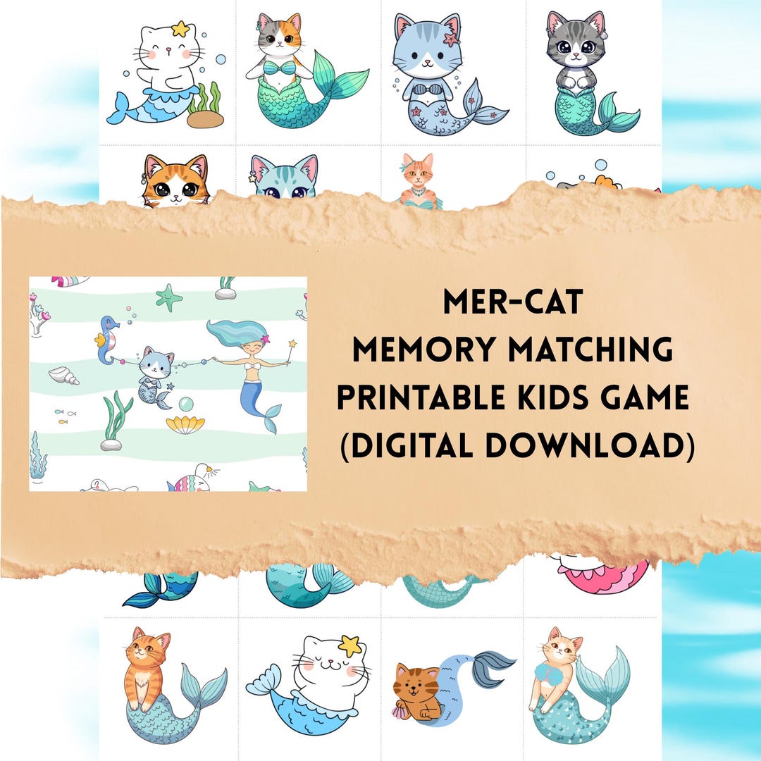 Mer-cat Memory Matching Game — Printable Kids Game (digital Download ...