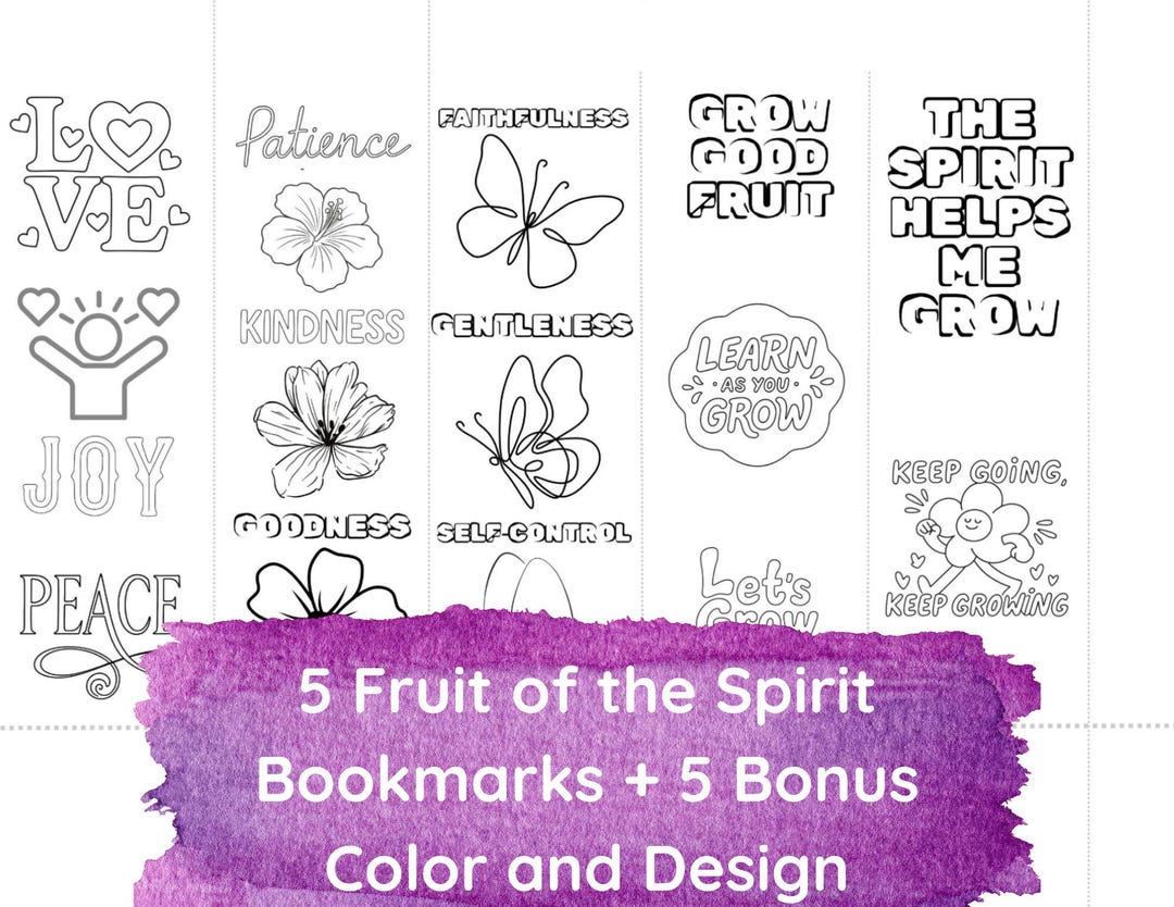 Fruit of the Spirit Bookmarks Plus Bonus Mixed Coloring Style— 10 ...