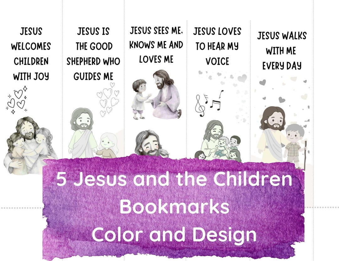 Jesus and the Children Coloring Bookmarks • 5 Printable Bookmarks ...