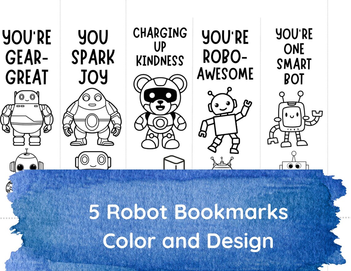 Robot Coloring Bookmarks • Printable Stem‑themed Bookmarks • Kids ...