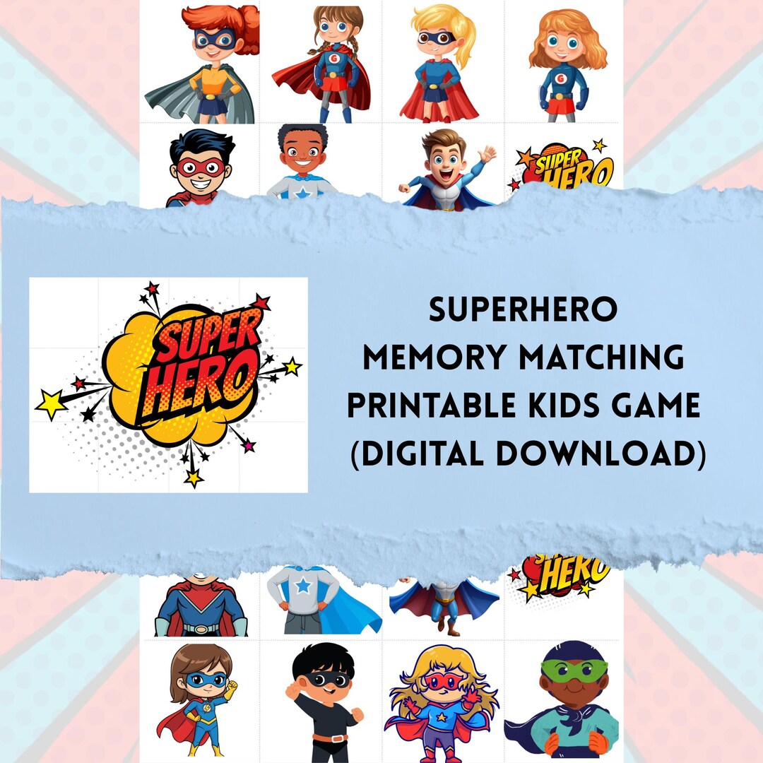Superhero Memory Matching Game — Printable Kids Game (digital Download ...