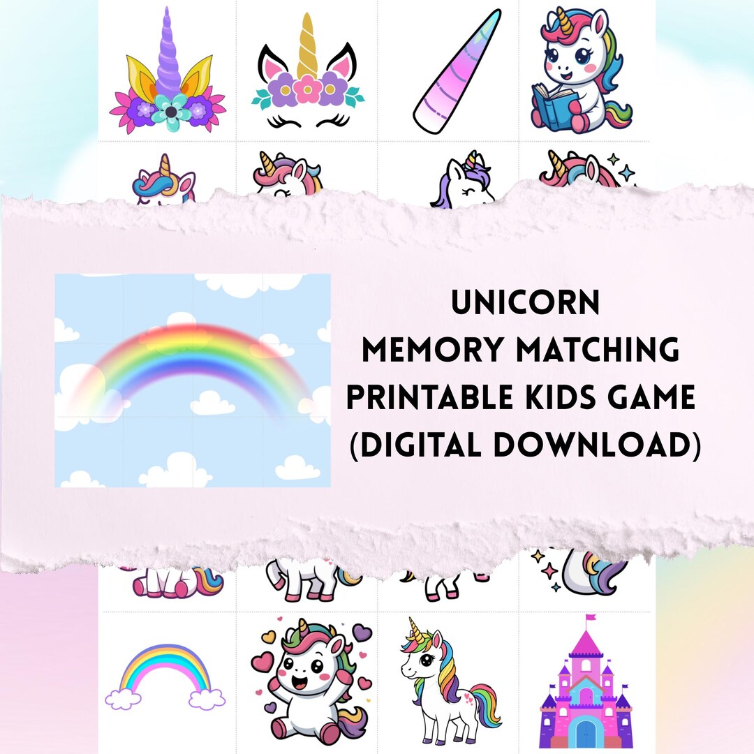 Unicorn Memory Matching Game — Printable Kids Game (digital Download ...