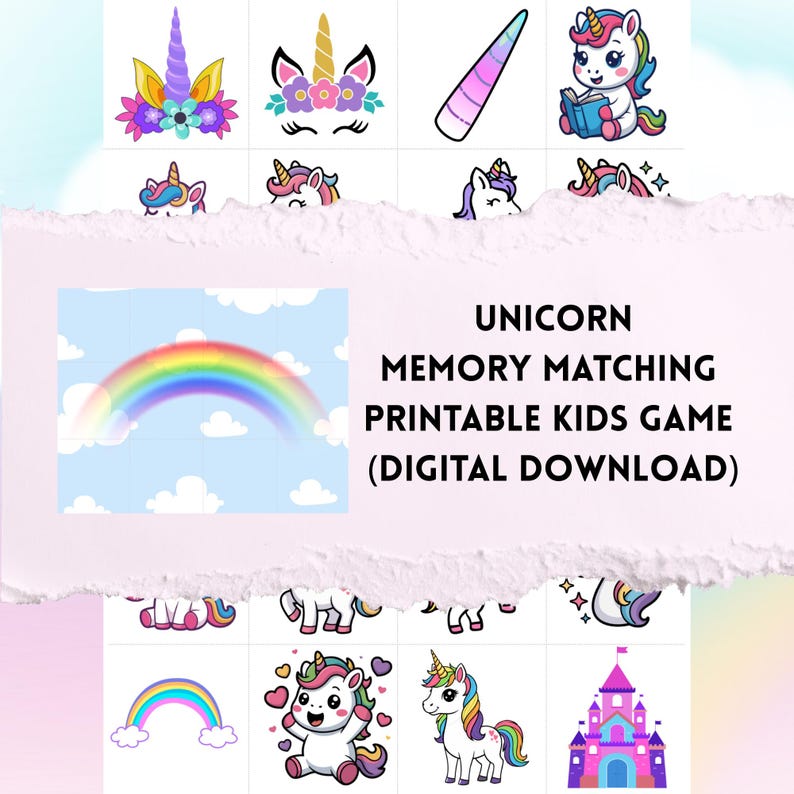 Unicorn Memory Matching Game — Printable Kids Game (digital Download ...
