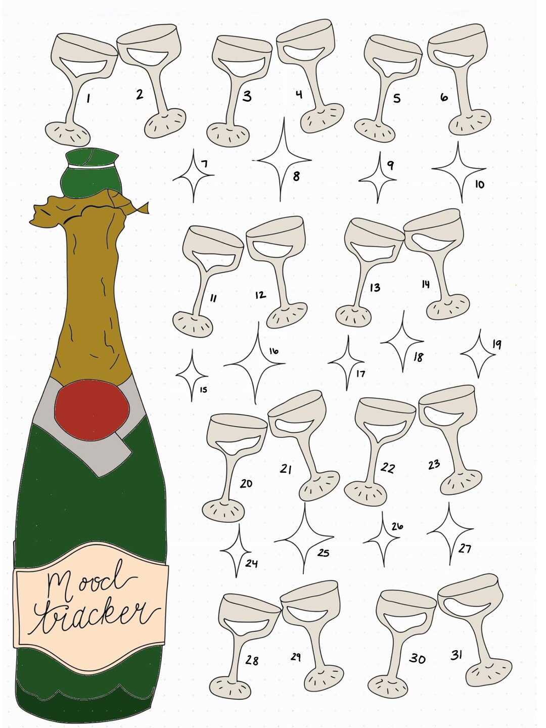 Bullet Journal Champagne Mood Tracker Template - Etsy