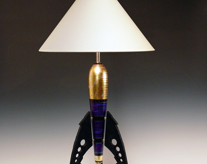 Table Lamp. Atomic Retro Rocket Lamp. Metallic Purple and Metal Leaf ...