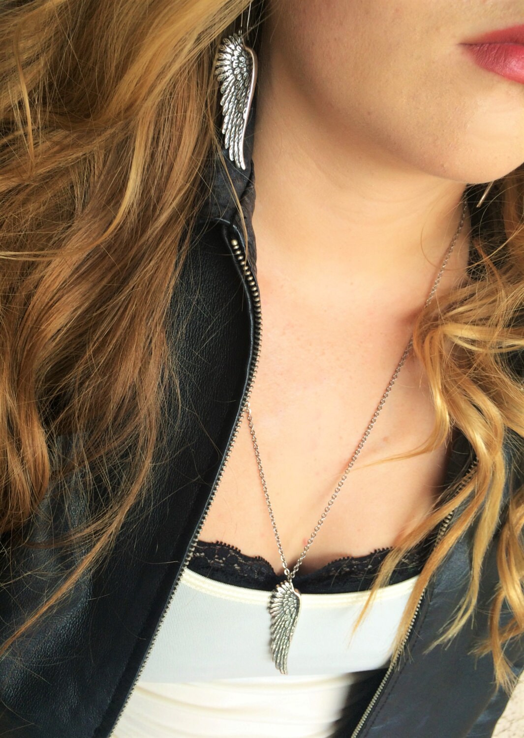 Angel Wing Jewelry, Two Piece Set Includes Necklace and Earrings ...