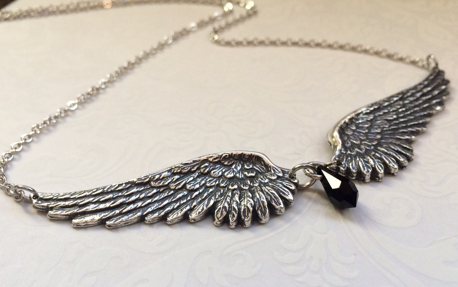 ANGEL Wing Necklace, Silver Wing Jewelry, Large Wing Pendant, Silver ...