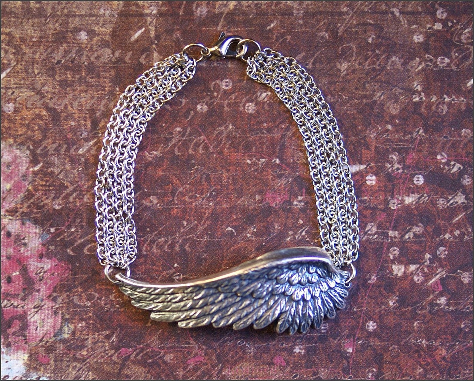 Angel Wing Bracelet -silver Wing Pendant, MULTI-STRAND Bracelet, Silver ...