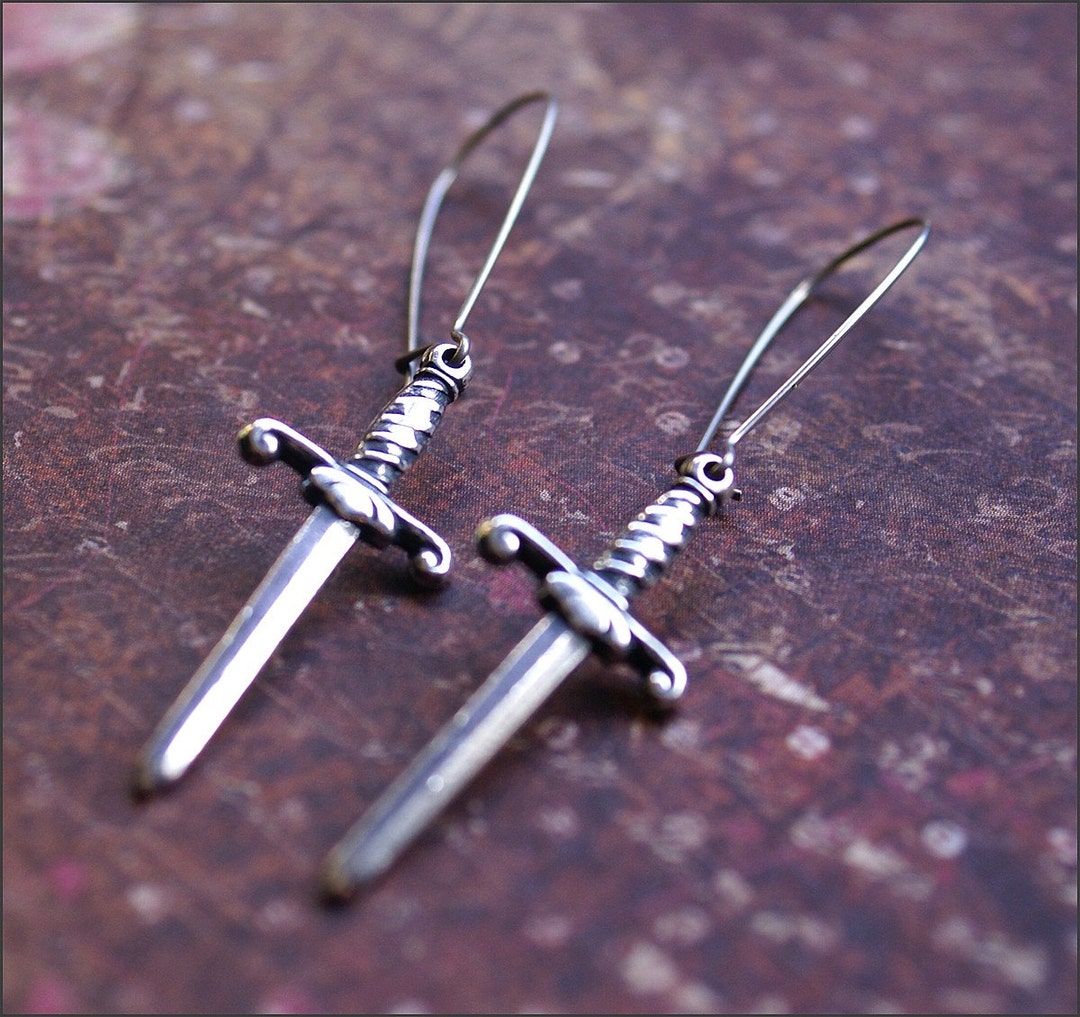 DAGGER Sword Earrings -antiqued Silver Vintage Style-unique, Fun ...