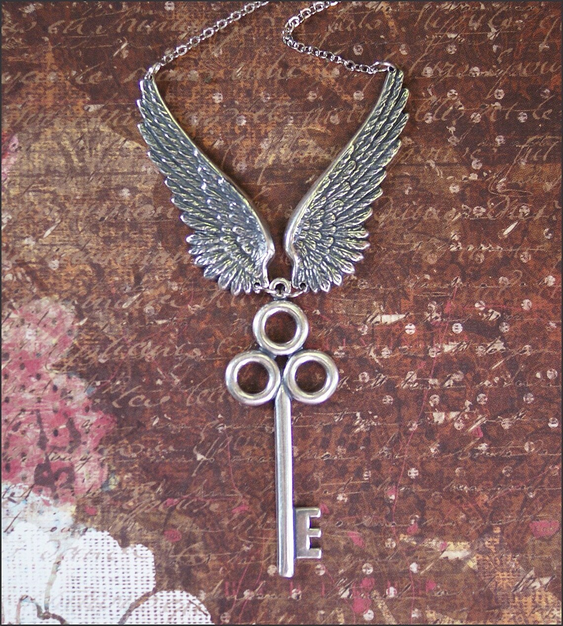 Wing Key Necklace large SKELETON Key W/ ANGEL WING Pendants - Etsy
