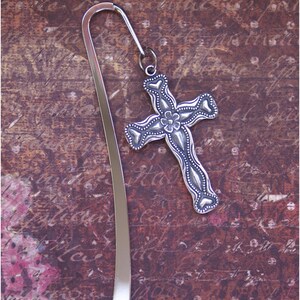 Silver Cross Bookmark -DETAILED FLORAL CROSS- Pendant Book Marker ...