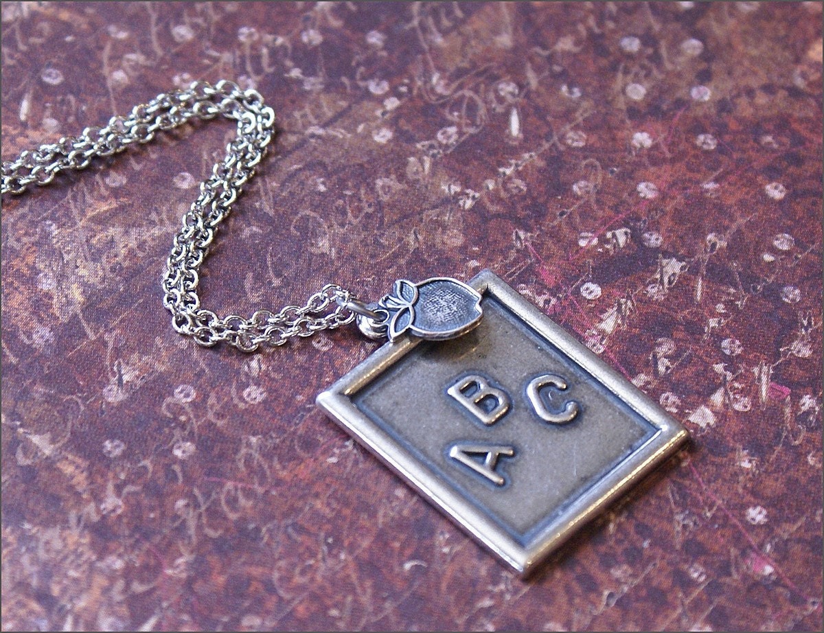ABC Teacher's Necklace CUTEST GIFT Oxidized Silver - Etsy