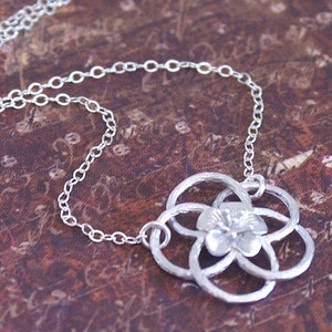 Silver FLOWER Necklace -STERLING SILVER- Chain Detailed Flower Pendant ...