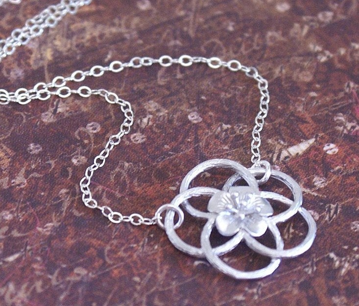 Silver FLOWER Necklace STERLING SILVER Chain Detailed Flower | Etsy
