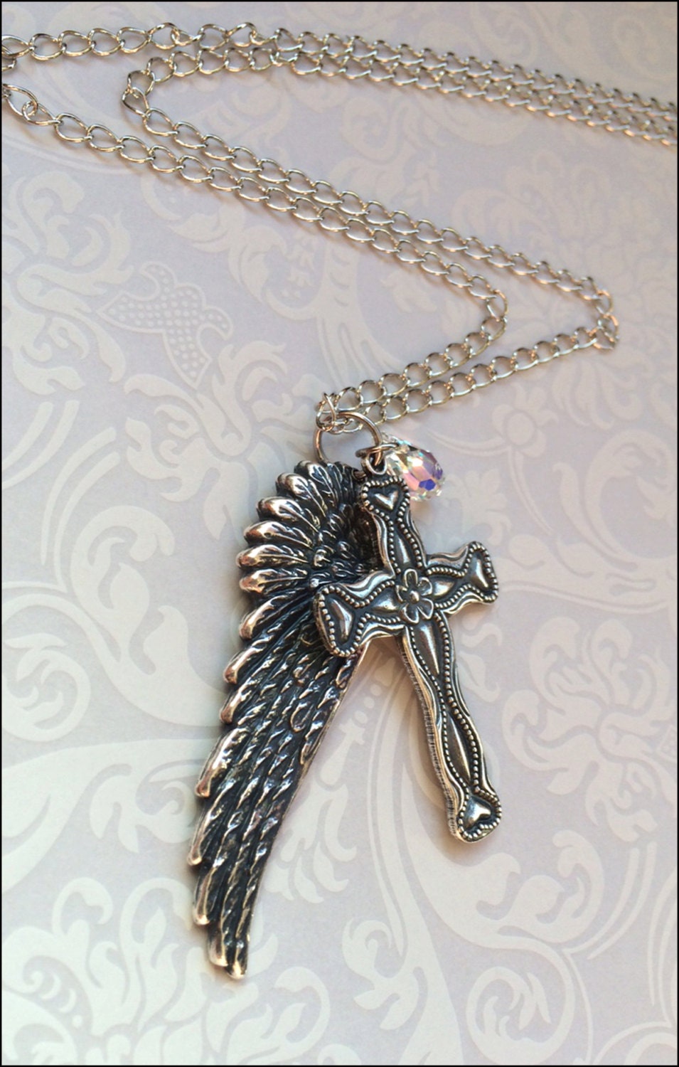 Wing Cross Necklace, Silver Angel Wing Jewelry, Silver Cross Necklace ...