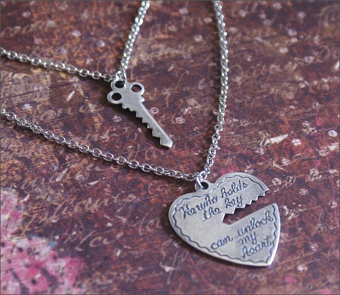 Heart Key Necklace-he WHO HOLDS the Key- Silver Heart, Key Pendant ...