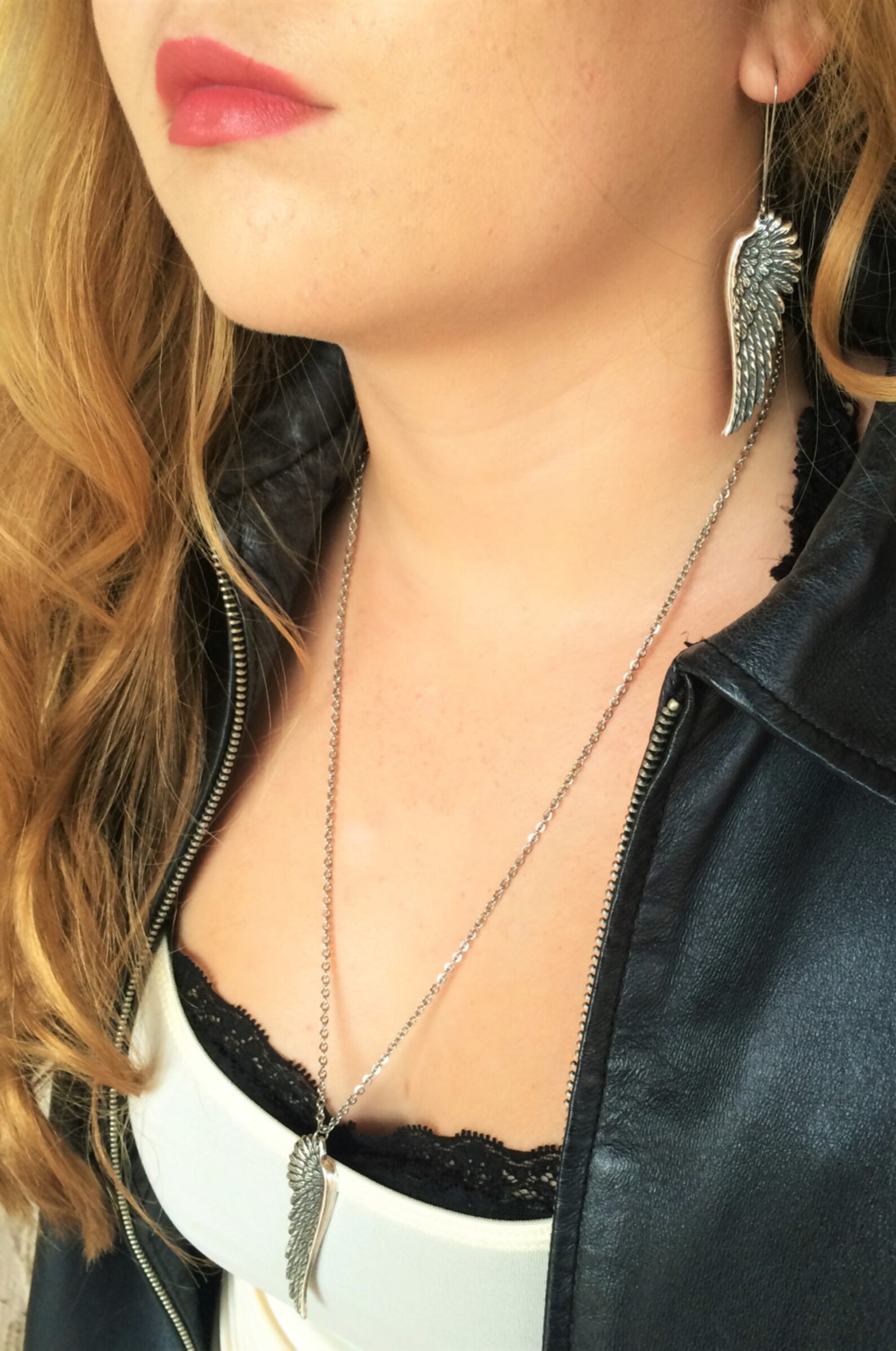 Angel Wing Jewelry, Two Piece Set Includes Necklace and Earrings ...