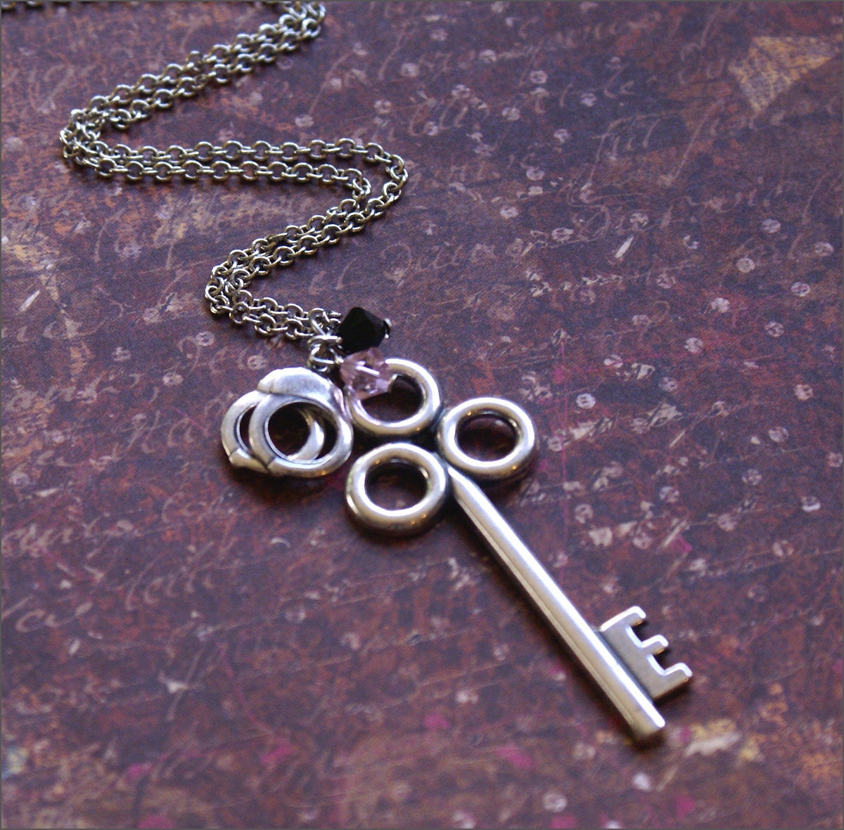 HANDCUFF KEY Necklace Large Skeleton Key Pendant With Handcuff - Etsy