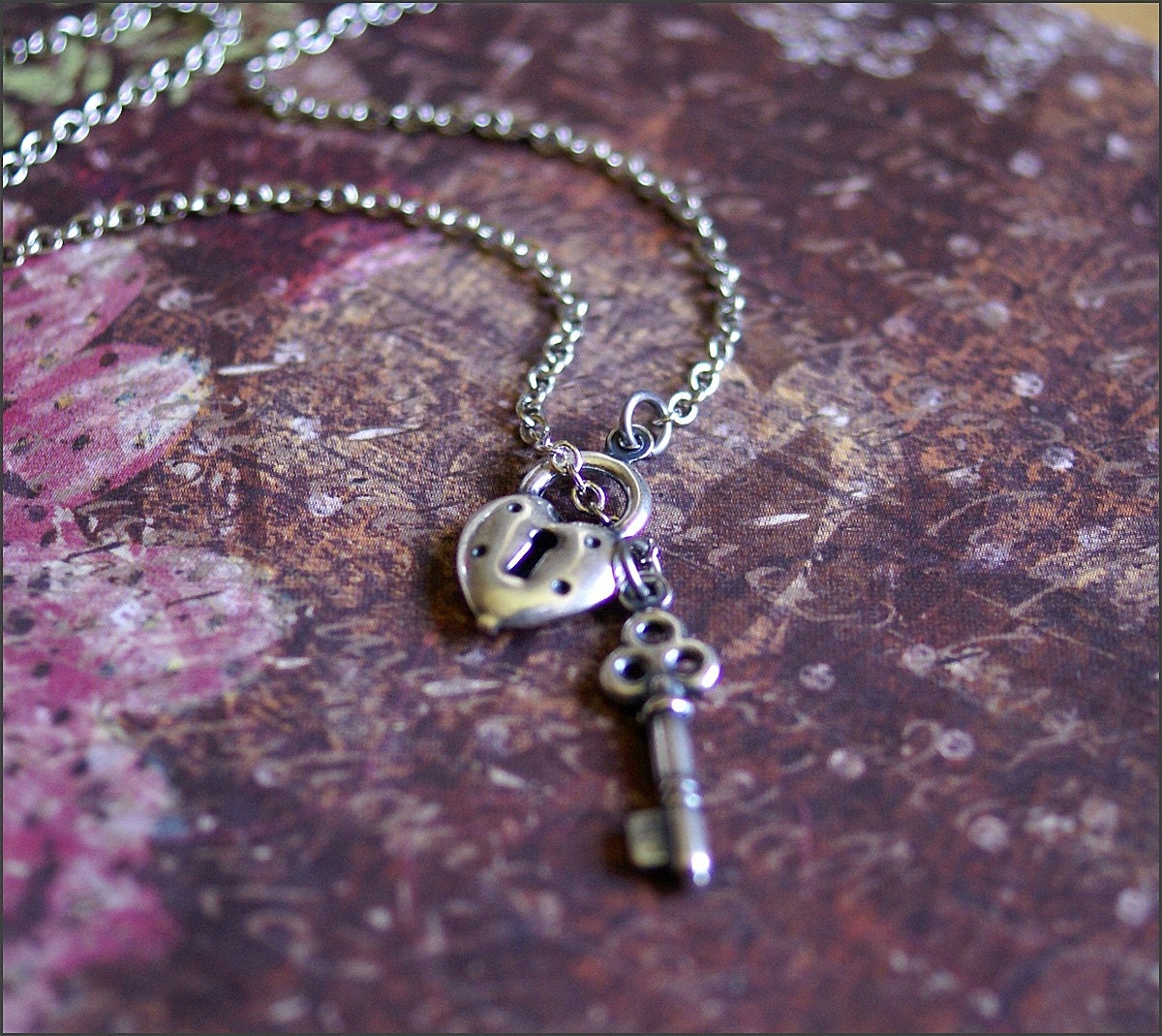 Lock Key LARIAT Necklace DOUBLE SIDED Charms Pretty For Her | Etsy