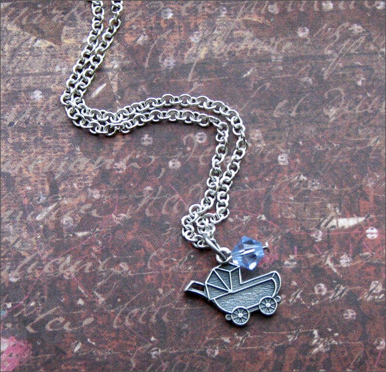 NEW MOTHER'S NECKLACE -baby Buggy Charm W/ Swarovski Crystal- Perfect ...