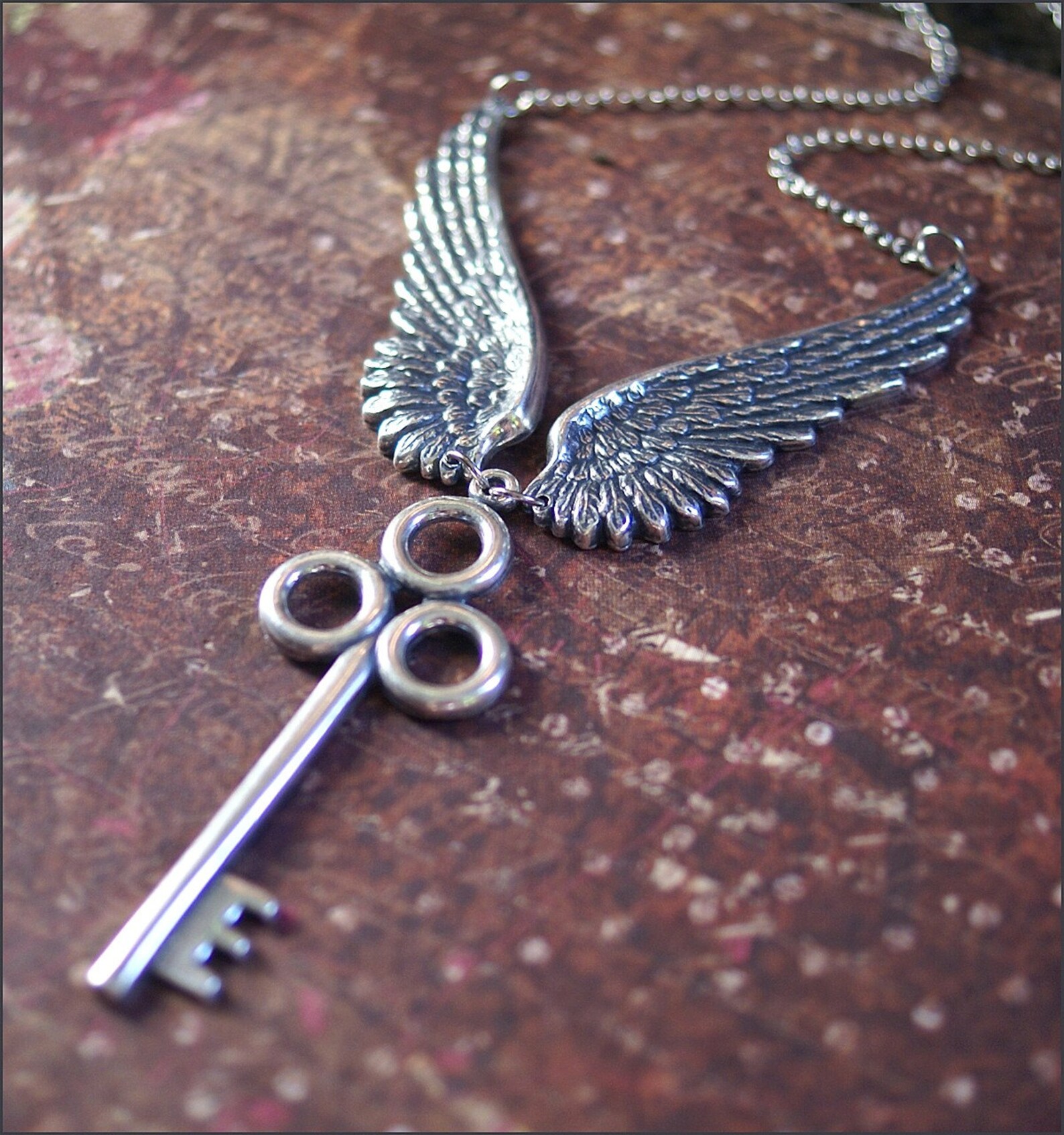 Wing Key Necklace large SKELETON Key W/ ANGEL WING Pendants - Etsy