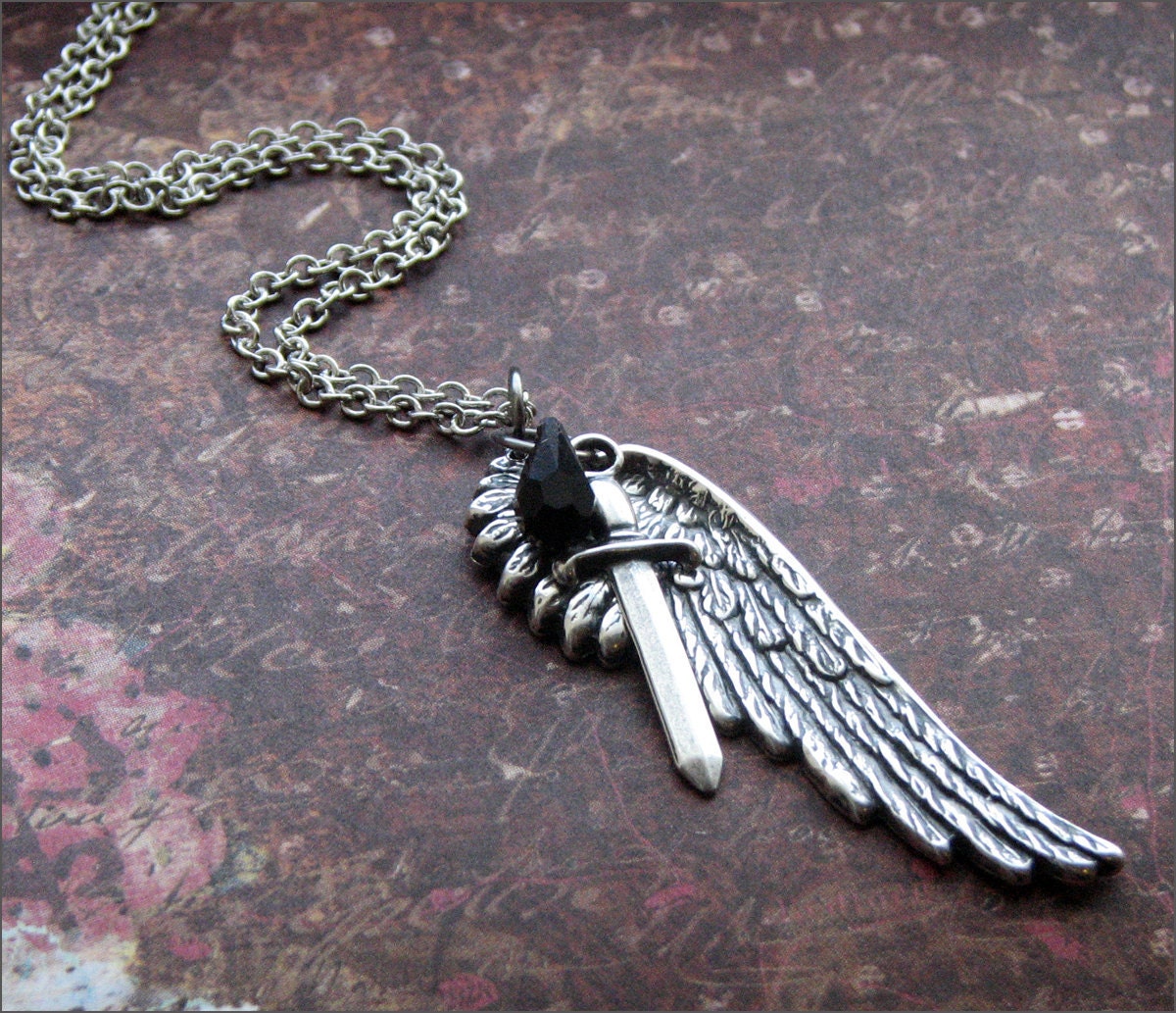 Angel Wing Necklace BEAUTIFUL Detailed Pendant DAGGER & - Etsy