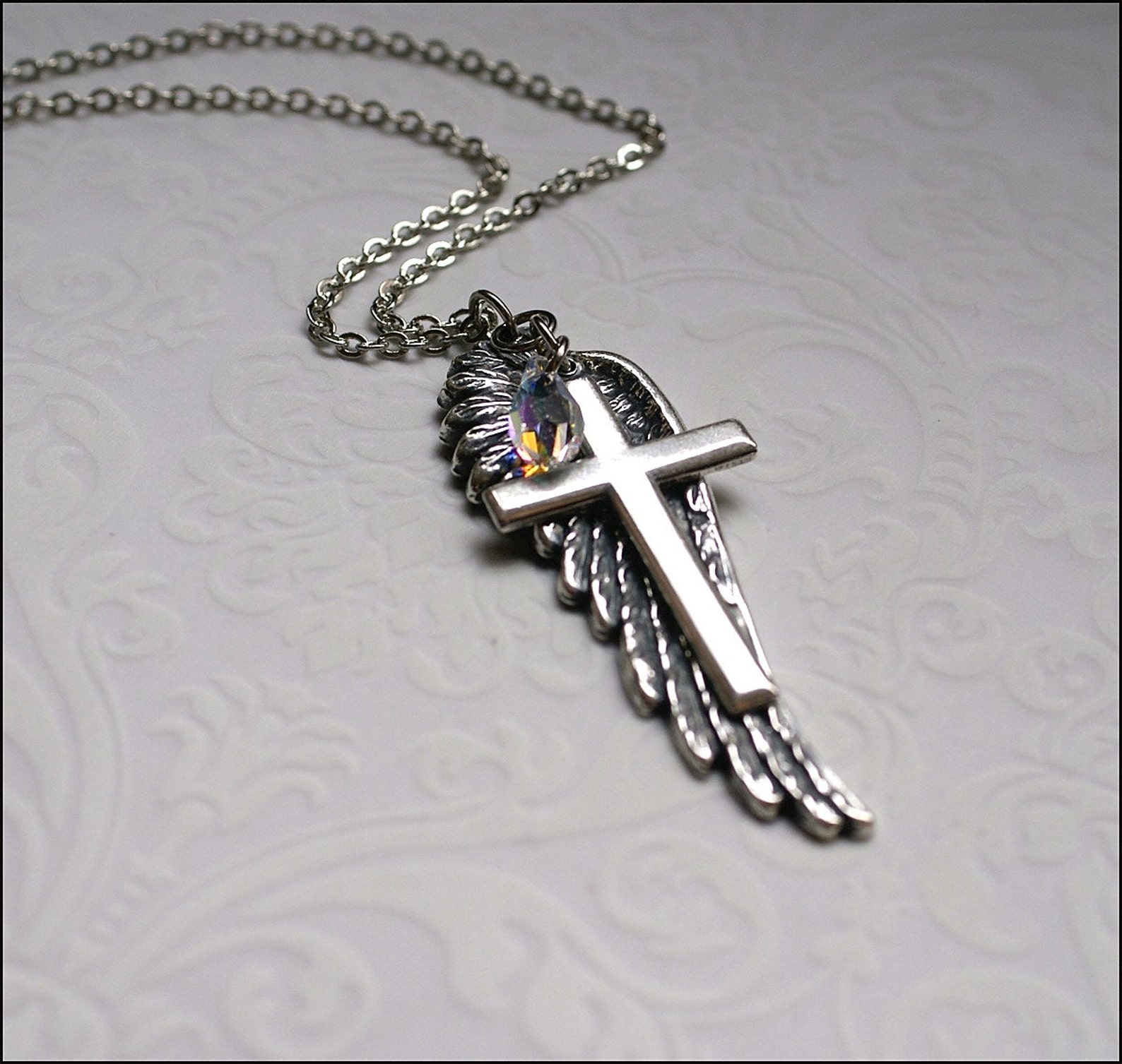 Wing Cross Necklace ANGEL Wing Jewelry Silver Necklace W/ - Etsy