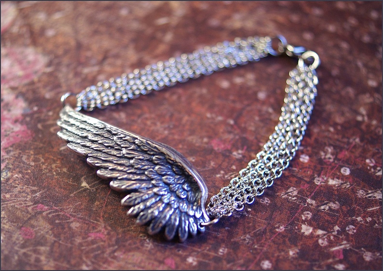 Angel Wing Bracelet -silver Wing Pendant, MULTI-STRAND Bracelet, Silver ...
