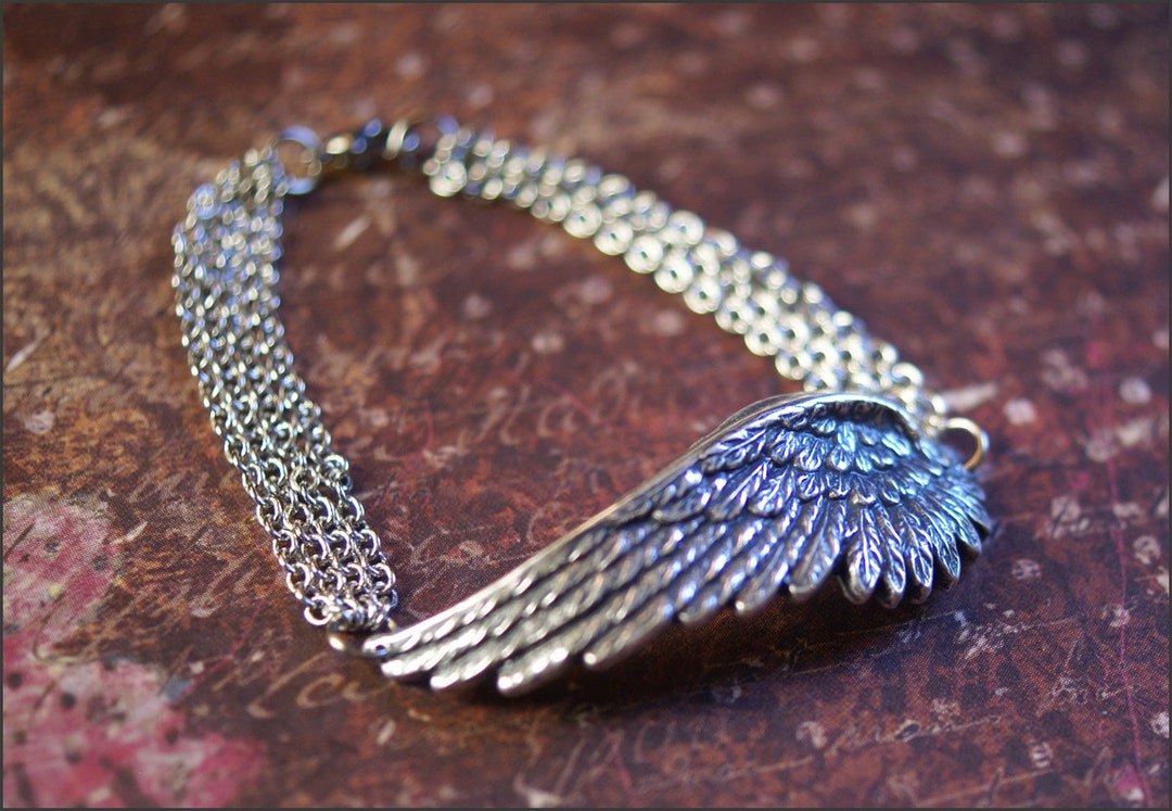 Angel Wing Bracelet -silver Wing Pendant, MULTI-STRAND Bracelet, Silver ...