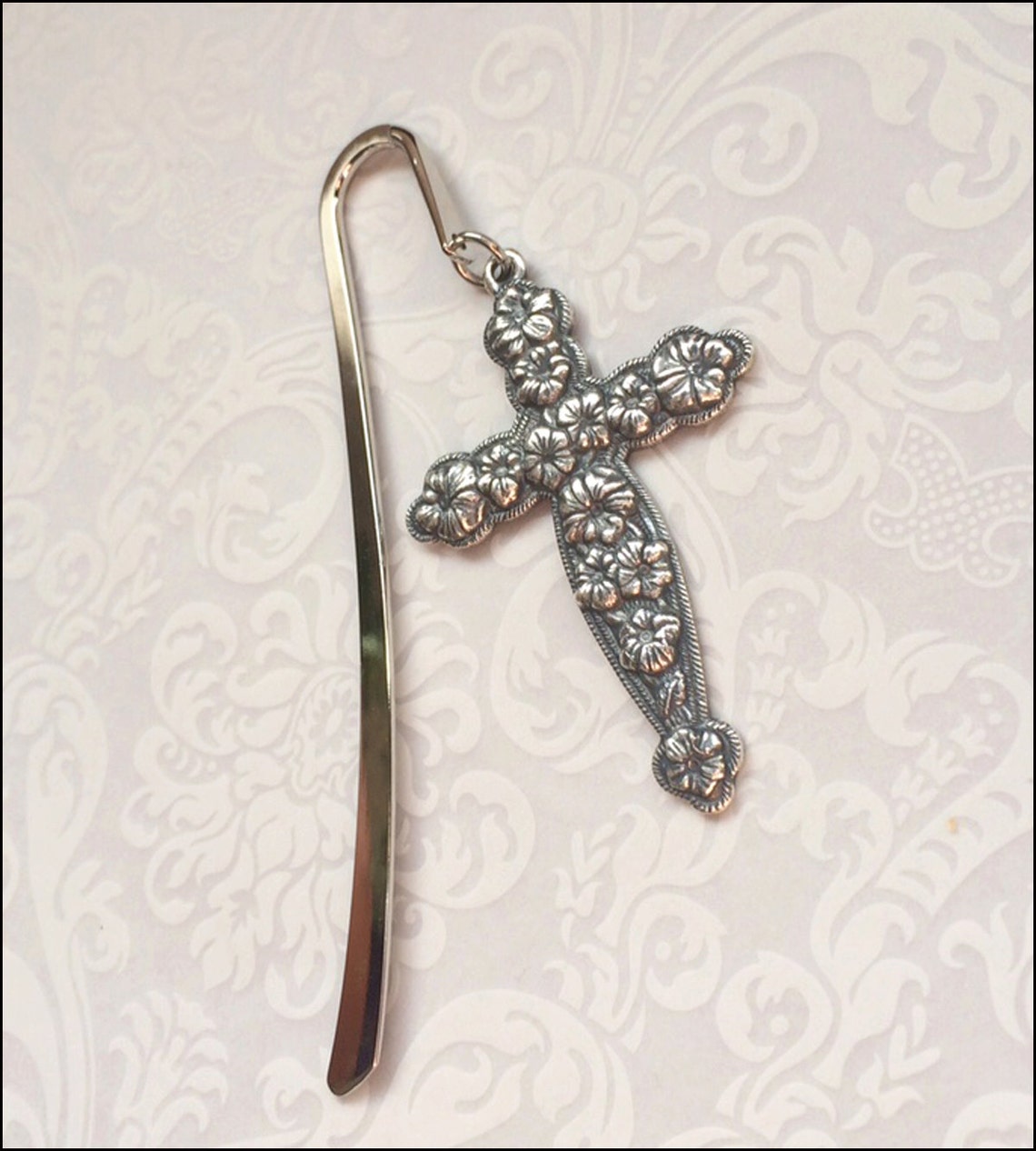 Silver Cross Bookmark, FLORAL DETAILED CROSS Book Mark, Silver Cross ...