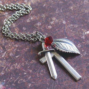 Silver Cross Necklace Dagger Pendant TWILIGHT Blood Red - Etsy