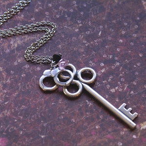 HANDCUFF KEY Necklace Large Skeleton Key Pendant With Handcuff Charms ...