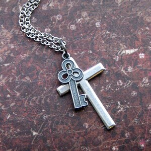 Cross Key Necklace Silver Faith Religious Statement Jewelry -class ...